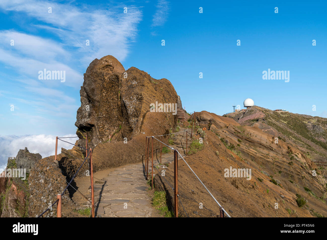 Vereda do Areeiro and the observatory on the summit of Pico do Arieiro ...