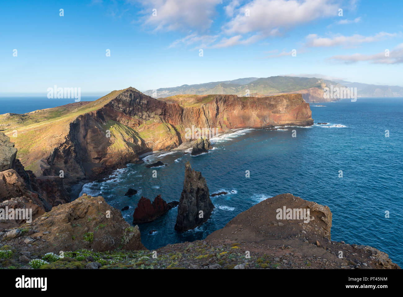 Rocks and cliffs on the Atlantic Ocean at Point of St Lawrence, Canical ...
