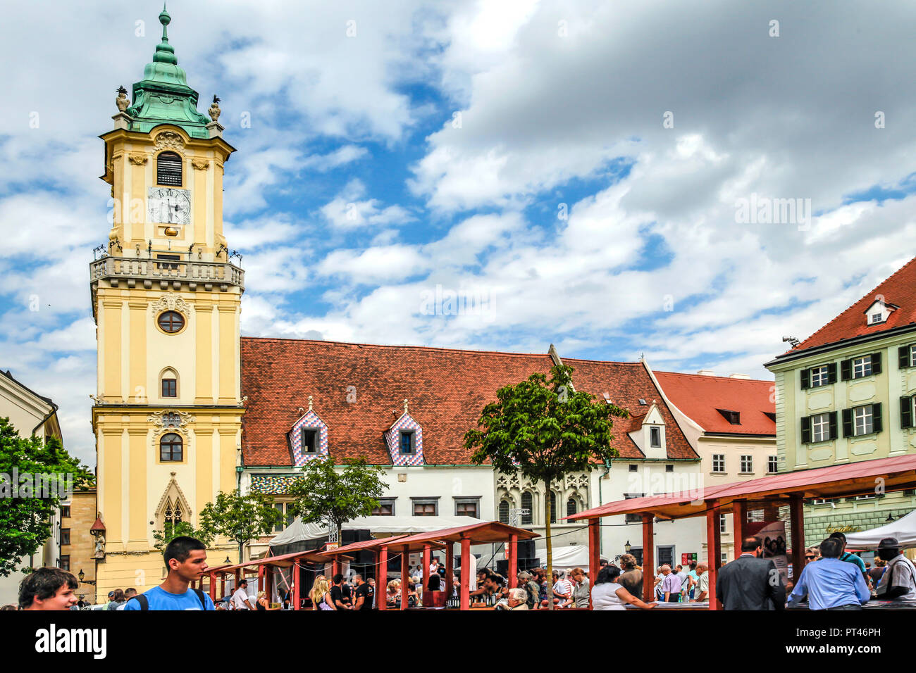 The 14th Century Old Town hall building and clock tower on Hlavne ...