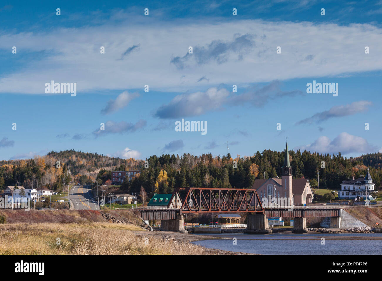 Canada, Quebec, Gaspe Peninsula, Port Daniel, town view, autumn Stock ...