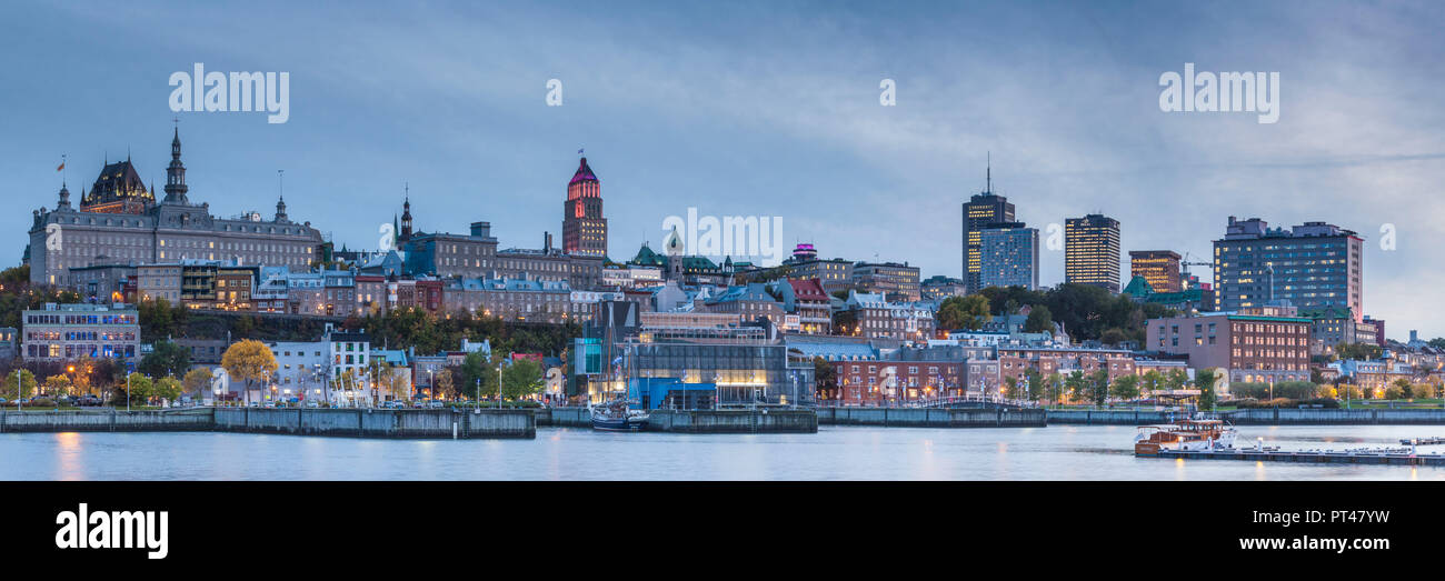 Canada, Quebec, Quebec City, skyline from Bassin Louise, dusk Stock ...