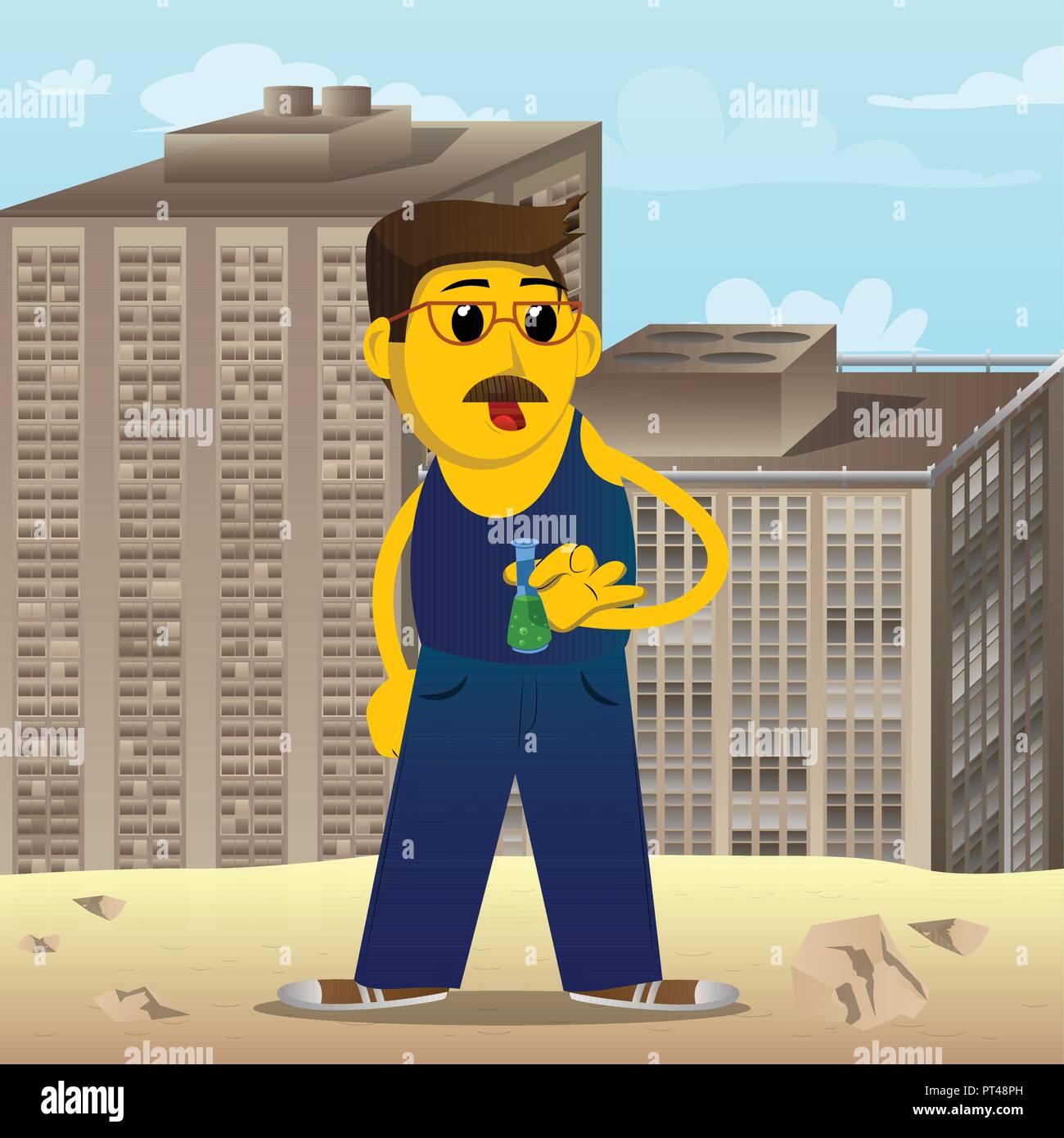 Yellow man holding a test tube. Vector cartoon illustration Stock ...