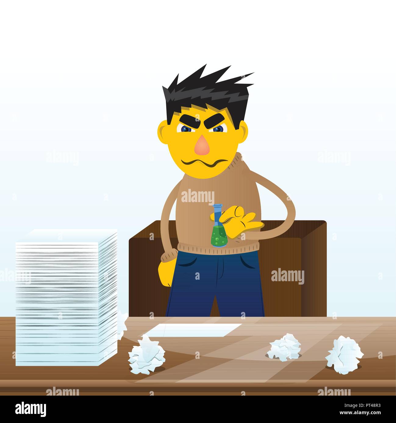 Yellow man holding a test tube. Vector cartoon illustration Stock ...