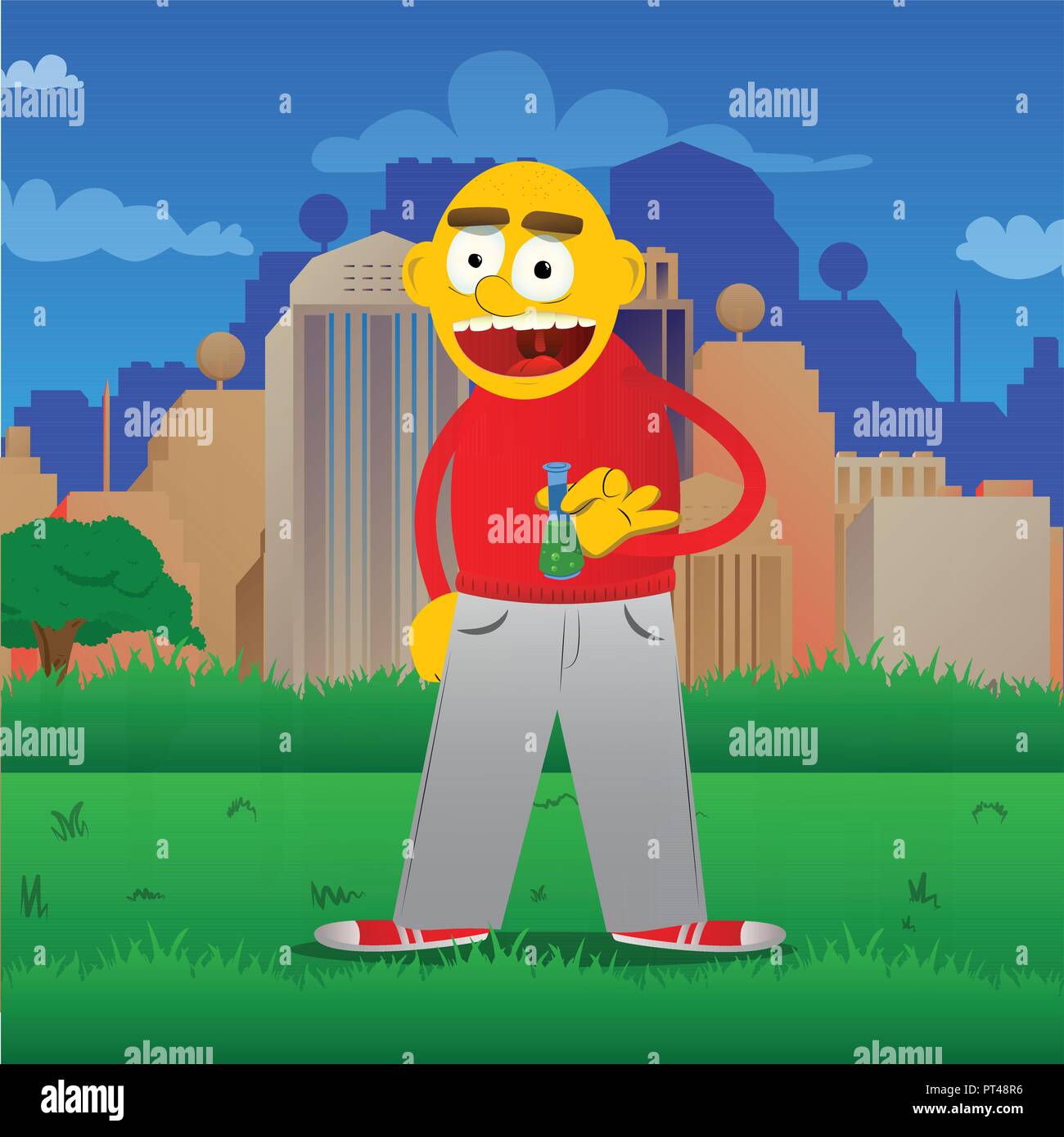 Yellow man holding a test tube. Vector cartoon illustration Stock ...