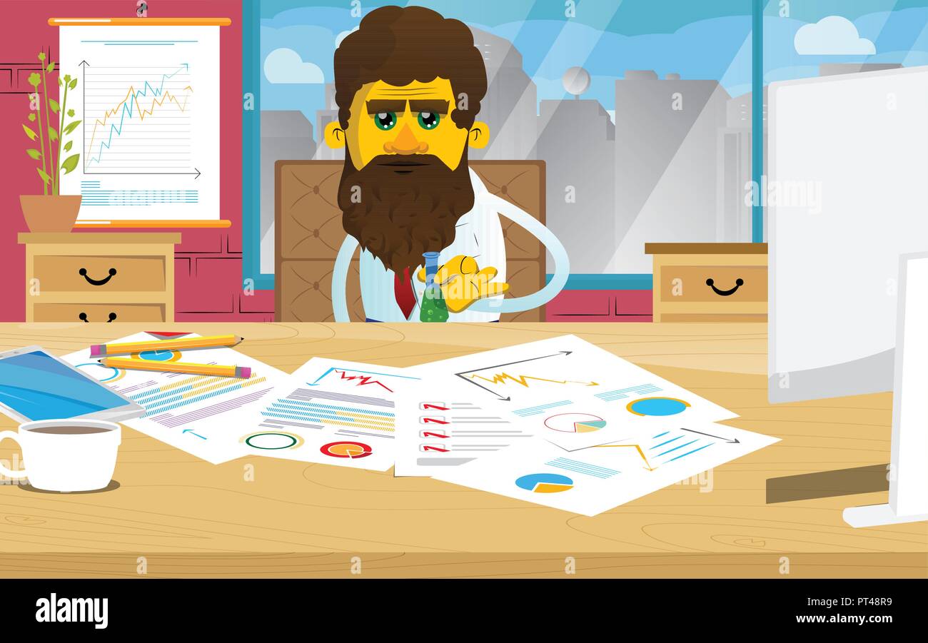 Yellow man holding a test tube. Vector cartoon illustration Stock ...