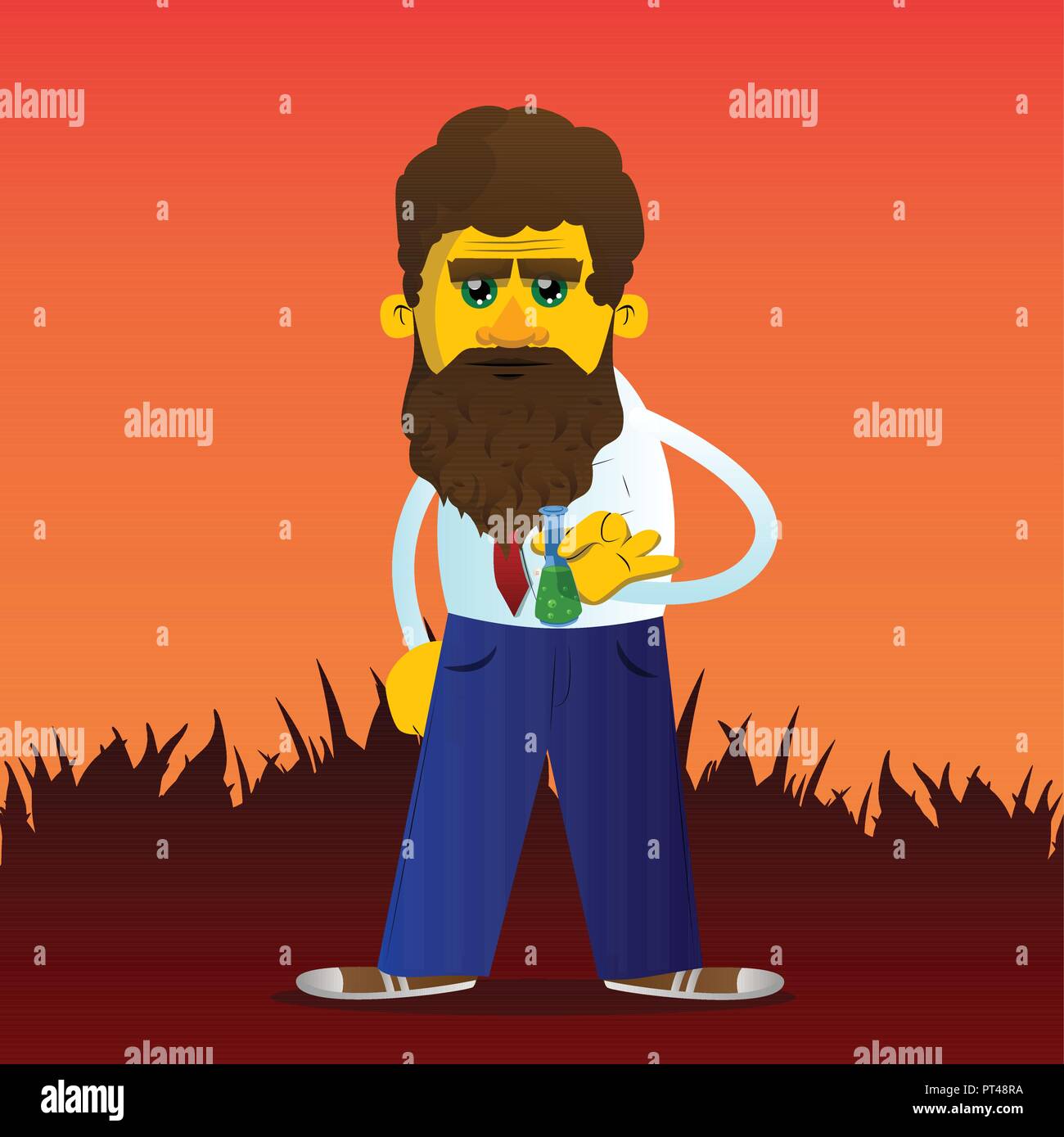 Yellow man holding a test tube. Vector cartoon illustration Stock ...