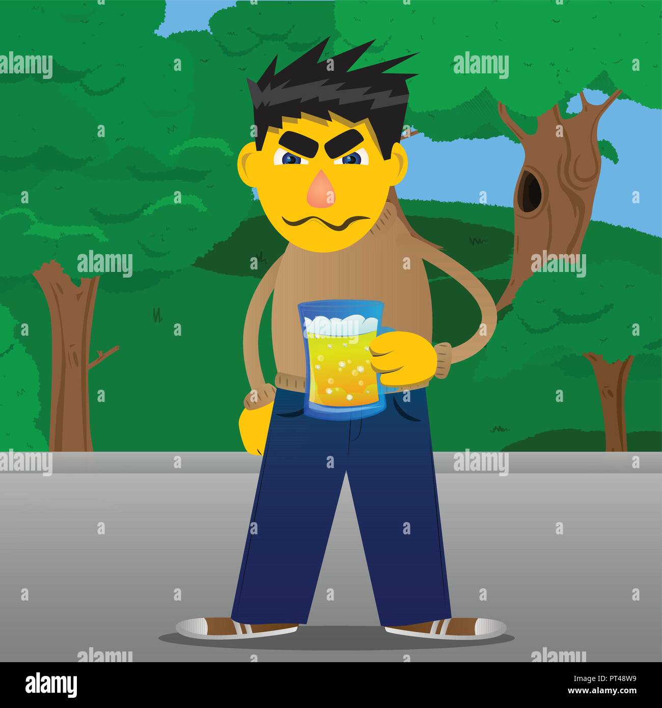 Yellow man drinking beer. Vector cartoon illustration Stock Vector ...