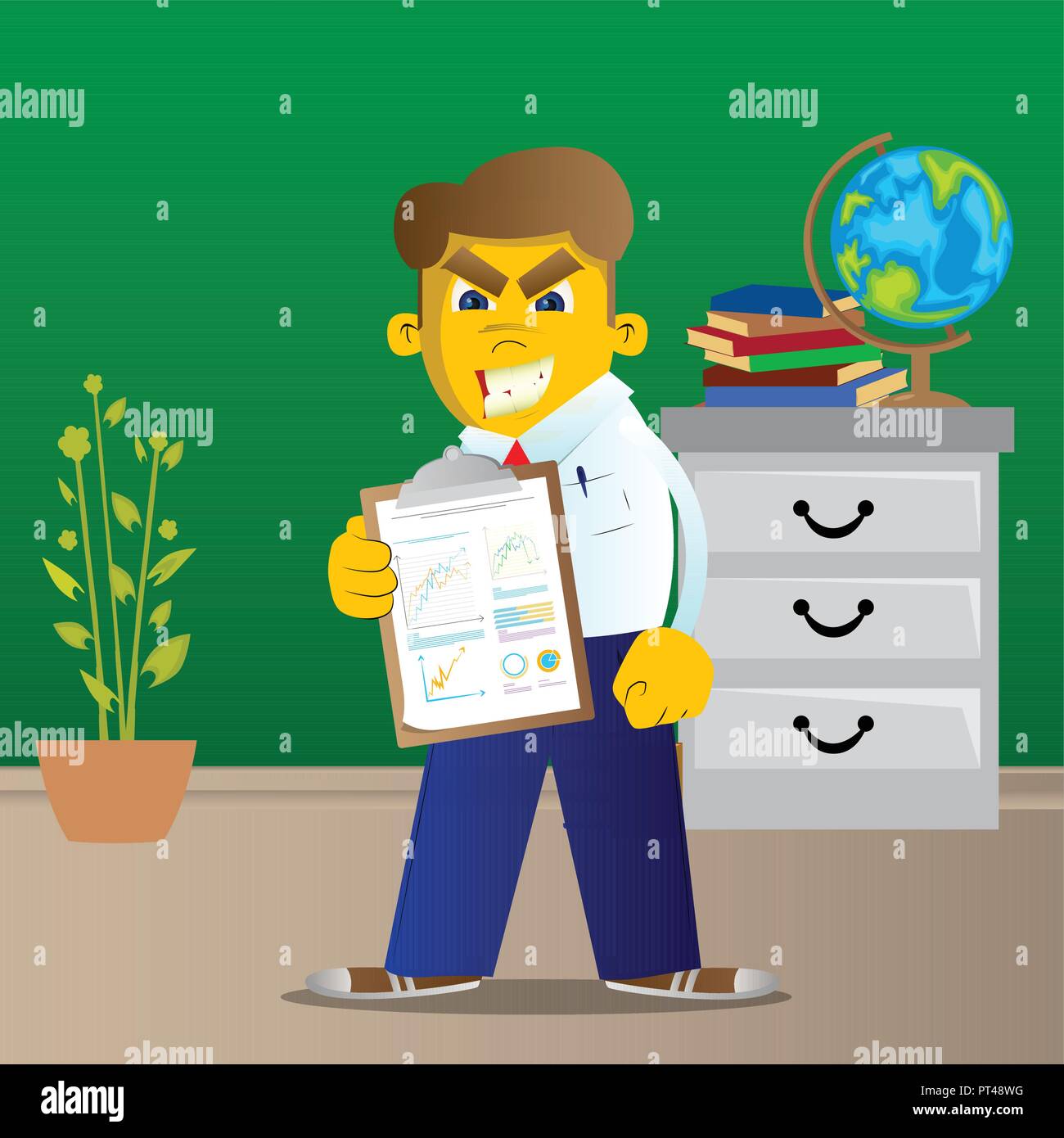 Yellow man shows finance report. Vector cartoon illustration Stock ...