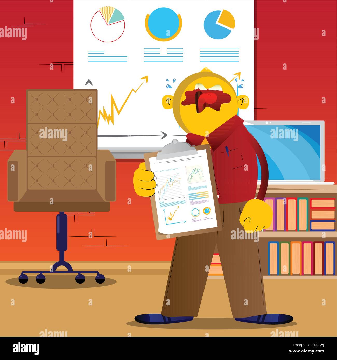 Yellow man shows finance report. Vector cartoon illustration Stock ...