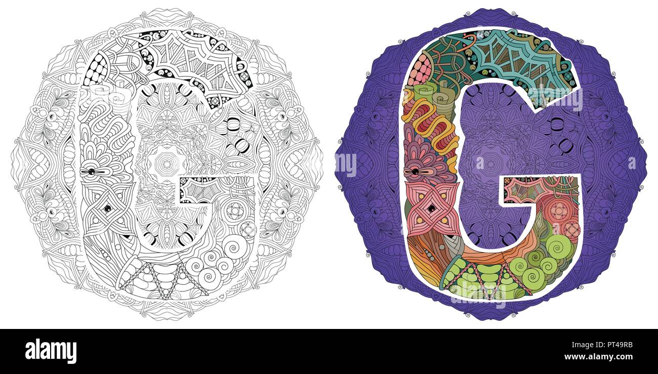 Mandala with letter G. Vector decorative zentangle object Stock Vector ...