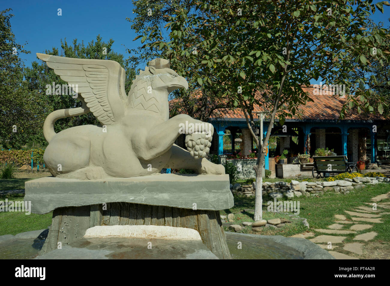 Gardens with the statue of a griffin, the symbol of the renowned Shumi ...