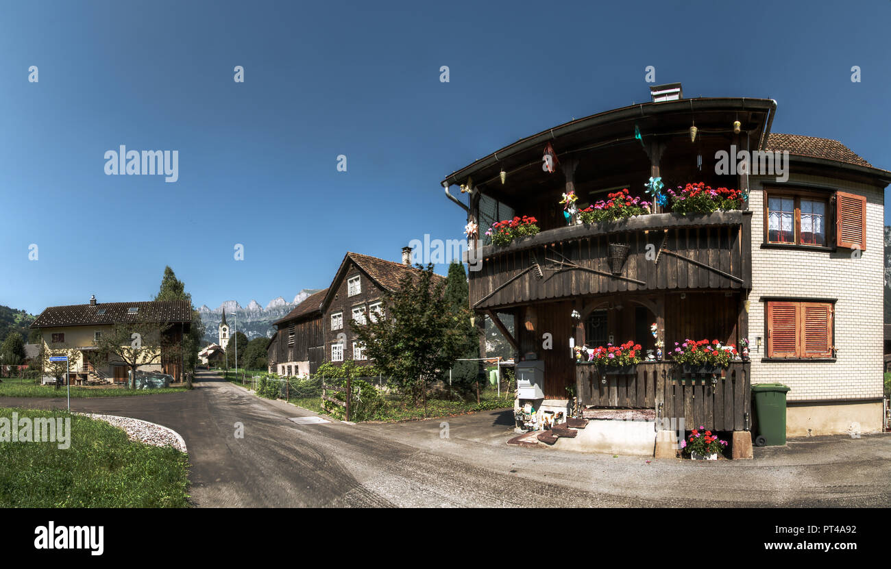Cottage and Churfirsten seen in Flums, Swiss Alps Stock Photo - Alamy