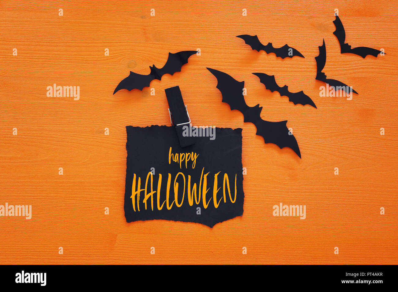 Halloween holiday minimal top view image of letter with text HAPPY ...
