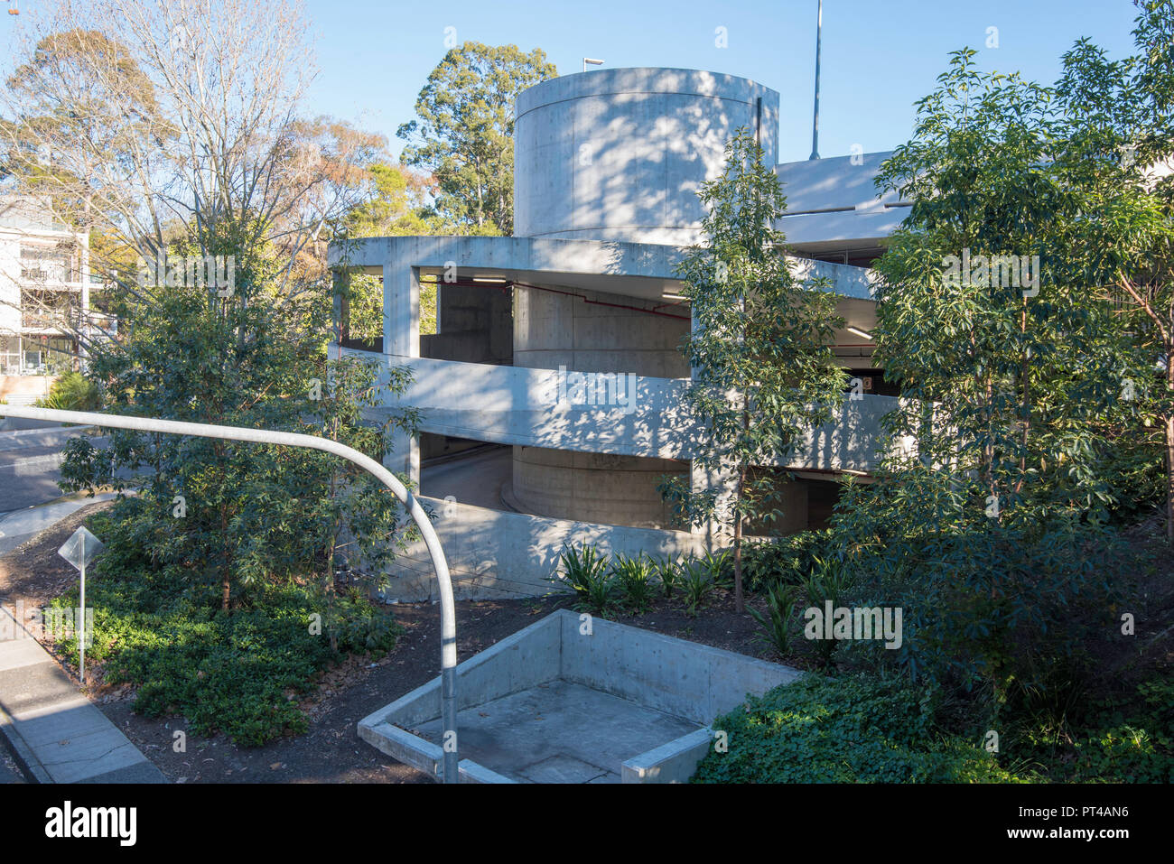 The circular end ramp joining different levels of a new multistory or ...
