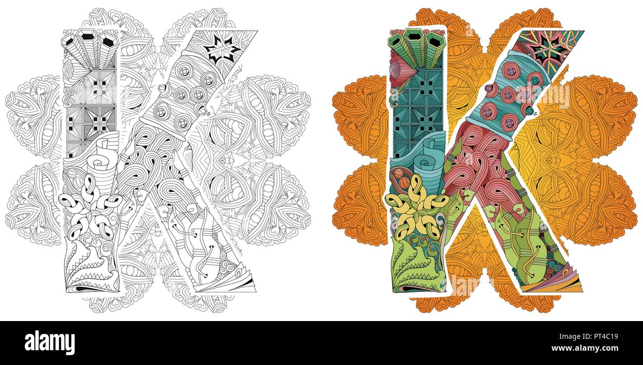 Mandala with letter K. Vector decorative zentangle object Stock Vector ...