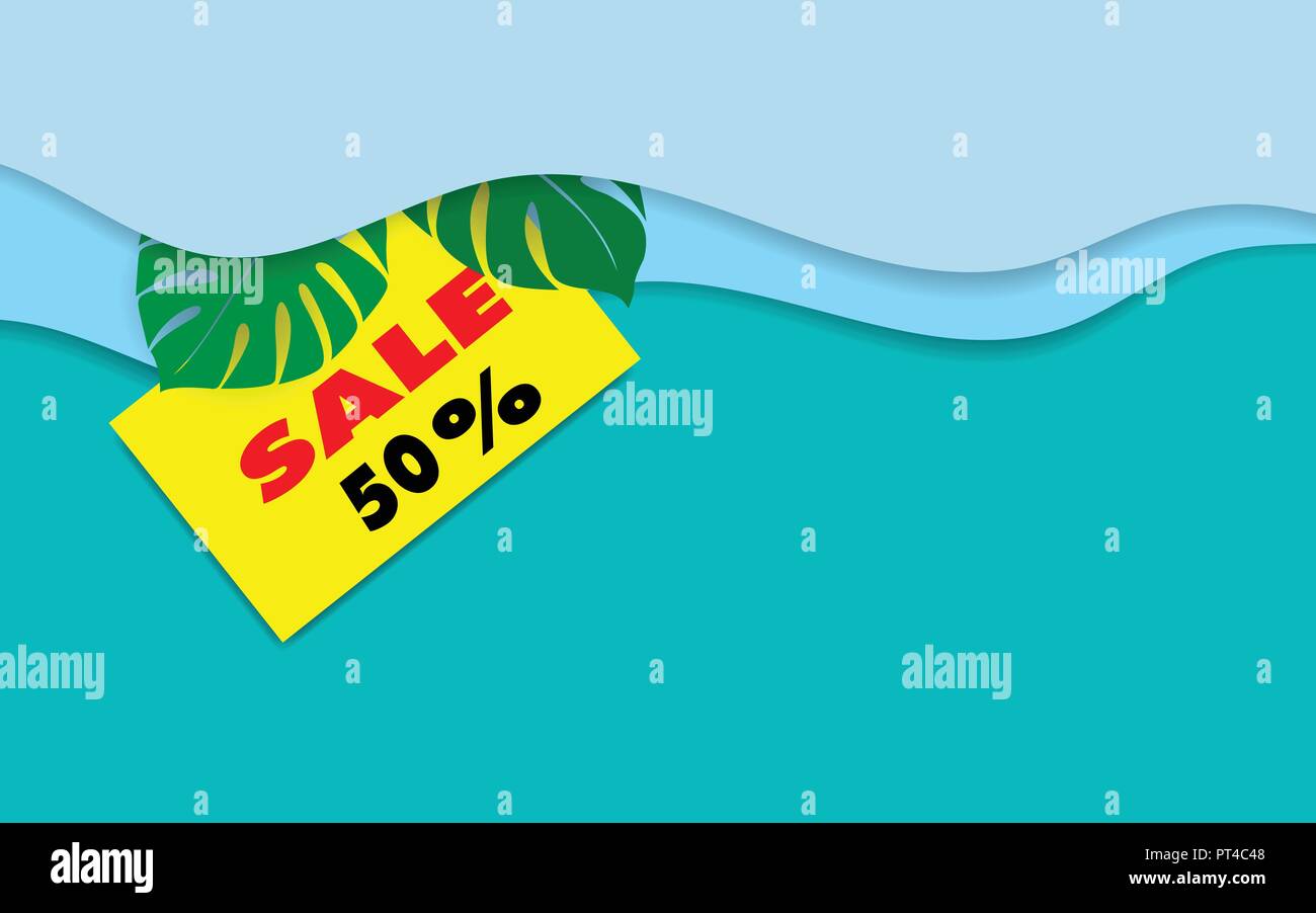 Abstract green tone color background with green leaf and discount 50 ...