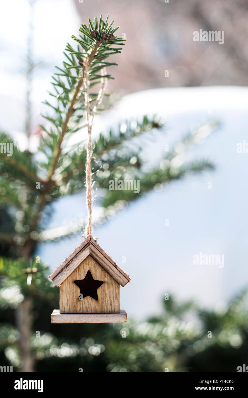 Wooden Christmas house on tree Stock Photo - Alamy