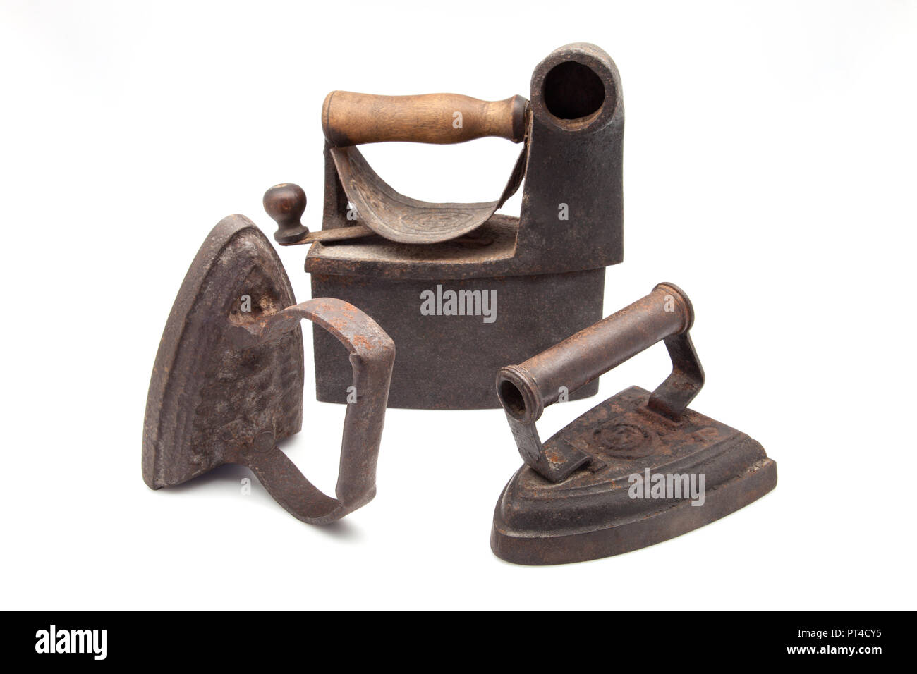 Old coal heated iron on white Stock Photo - Alamy