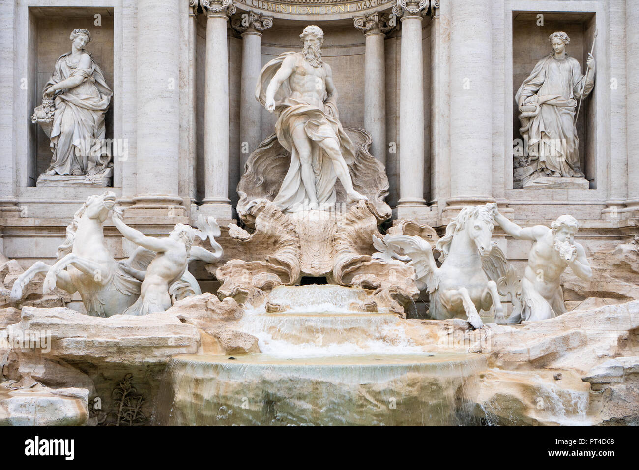 The Trevi fountain with Oceanus, god of the sea, in the center in Rome ...