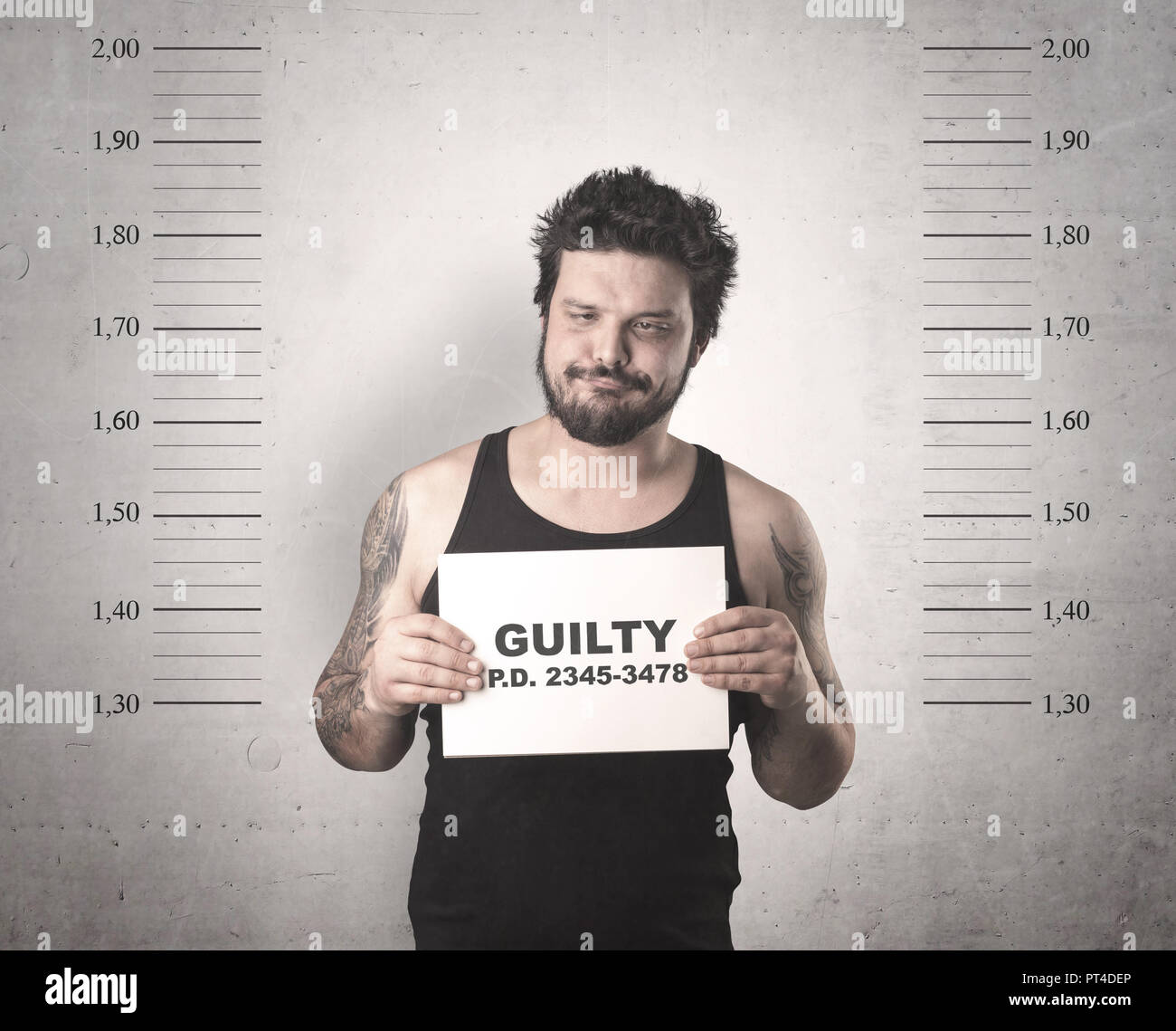 Caught guilty man with ID signs on his hand Stock Photo - Alamy