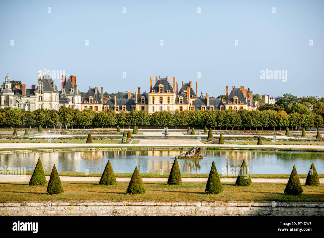 FONTAINBLEAU, FRANCE - August 28, 2017: Morning view on the famous ...