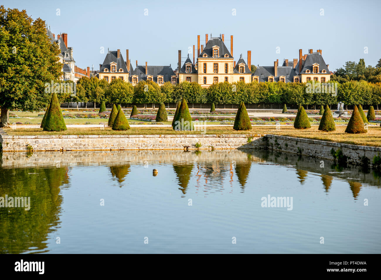 FONTAINBLEAU, FRANCE - August 28, 2017: Morning view on the famous ...