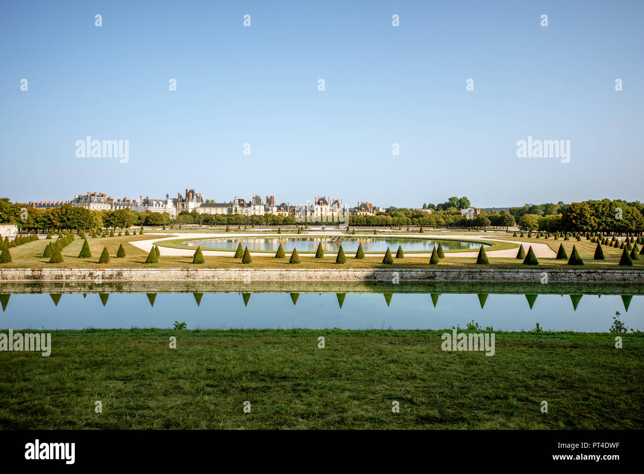 FONTAINBLEAU, FRANCE - August 28, 2017: Morning view on the famous ...
