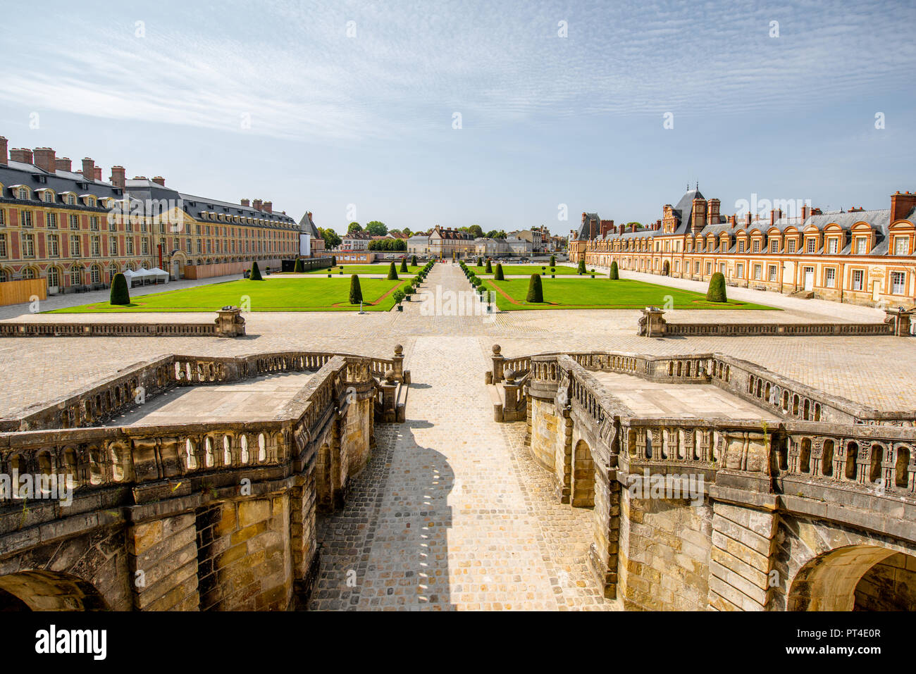 FONTAINBLEAU, FRANCE - August 28, 2017: View on the palace of ...
