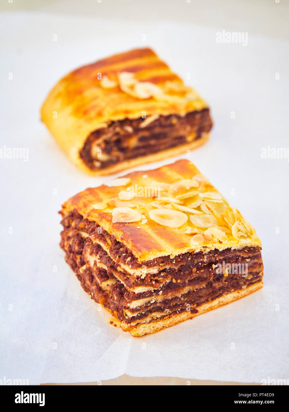 A portion of Kokosh, chocolate roll pastry, from traditional Jewish ...