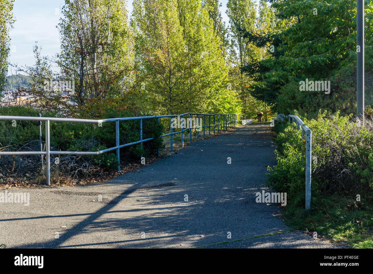 A view of a walkway at Jack Block park in West Seattle, Washington ...