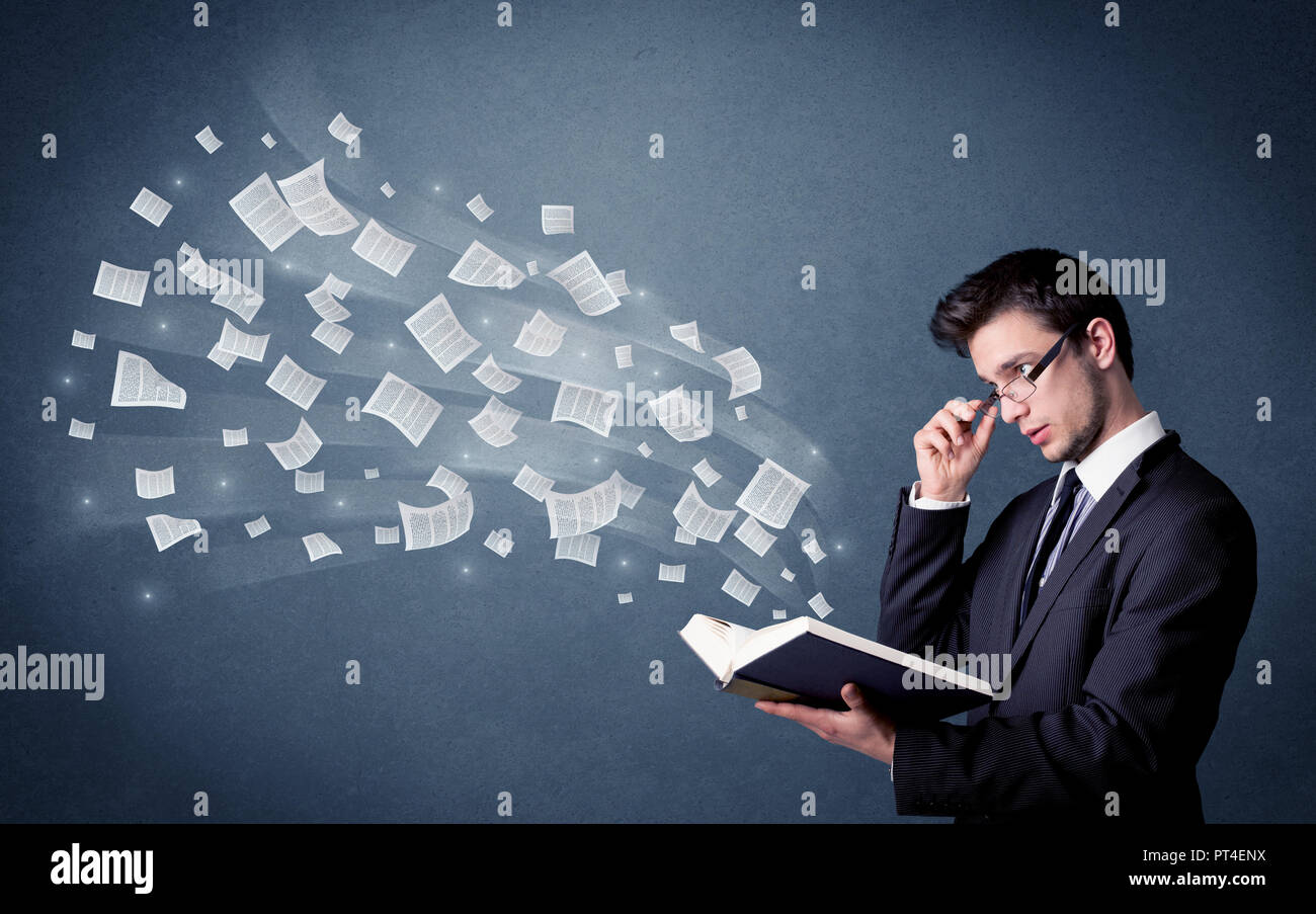 Open book words flying hi-res stock photography and images - Alamy