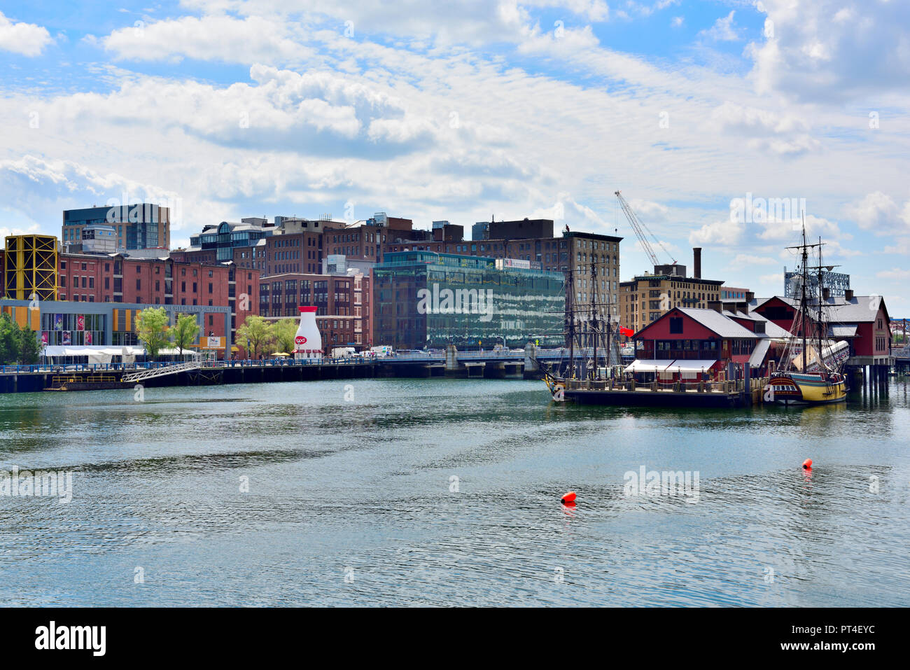 Downtown Boston skyline with Boston Tea Party Ships & Museum in Fort ...