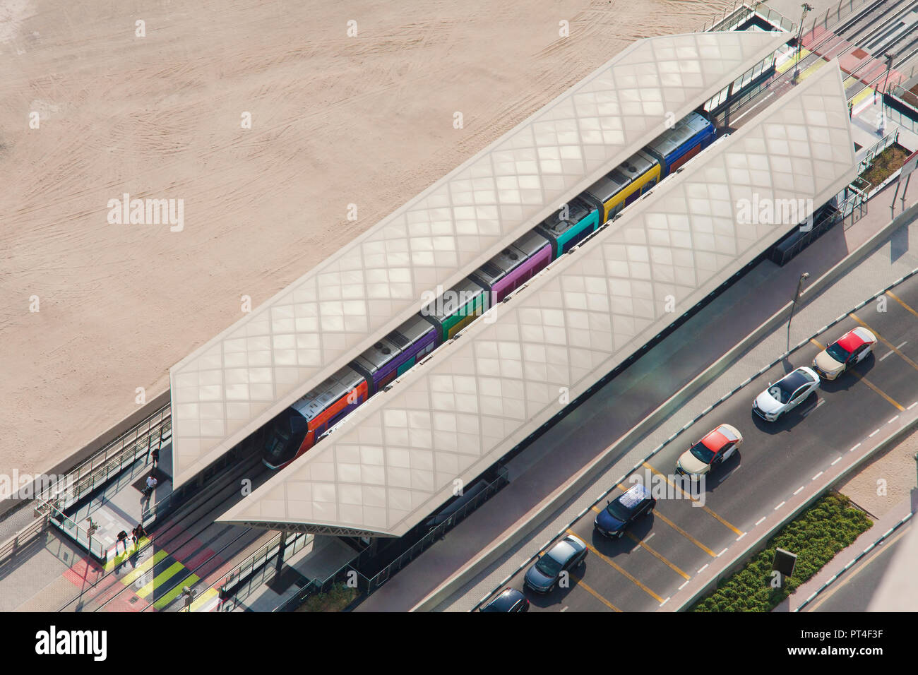 tram station in Dubai city, United Arab Emirates. aerial view Stock ...