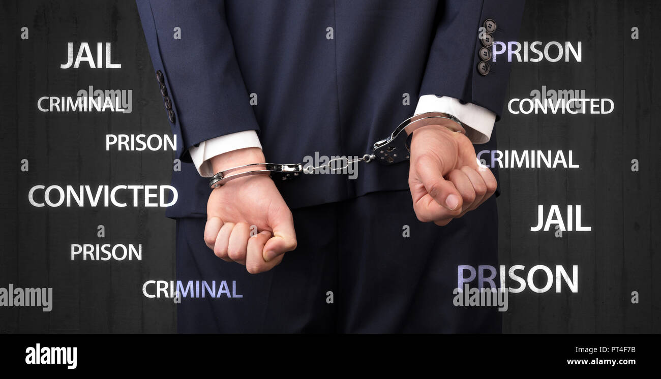 Jail convicted prison criminal labels with close handcuffed man Stock ...