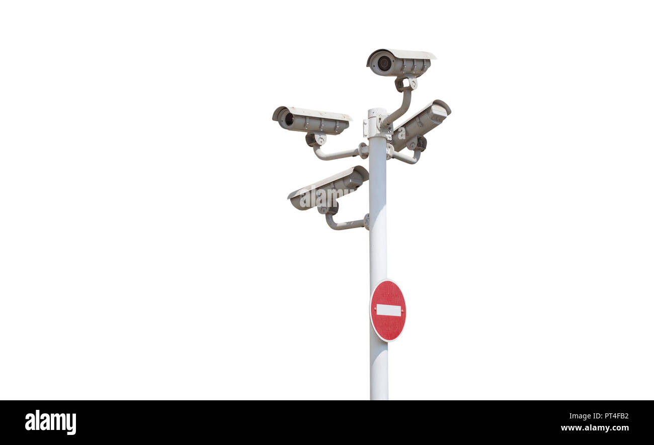 video surveilance camera on pole isolated on white background Stock ...
