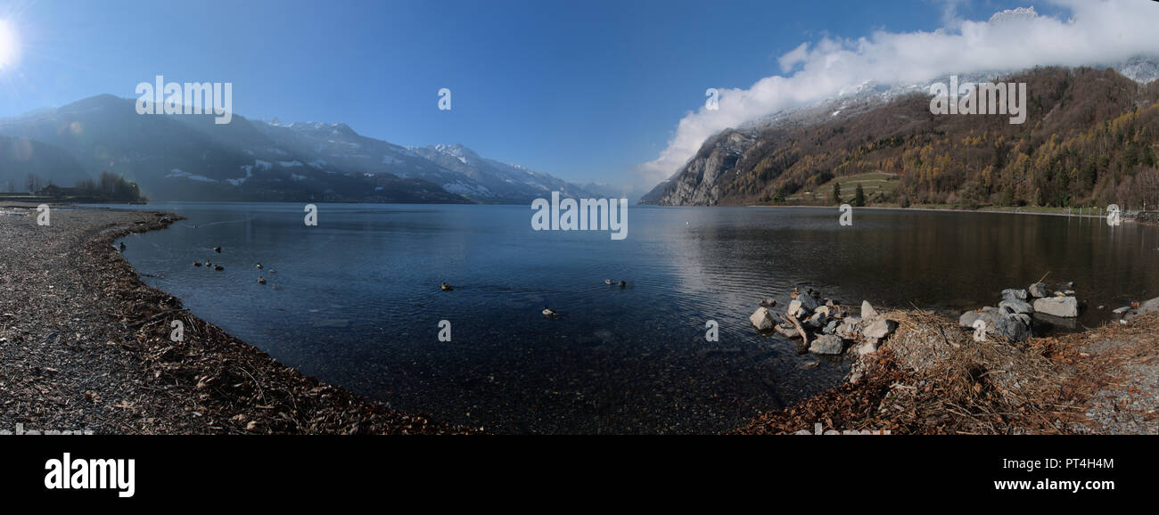 Shingle beach on the Walensee in Autumn Stock Photo - Alamy
