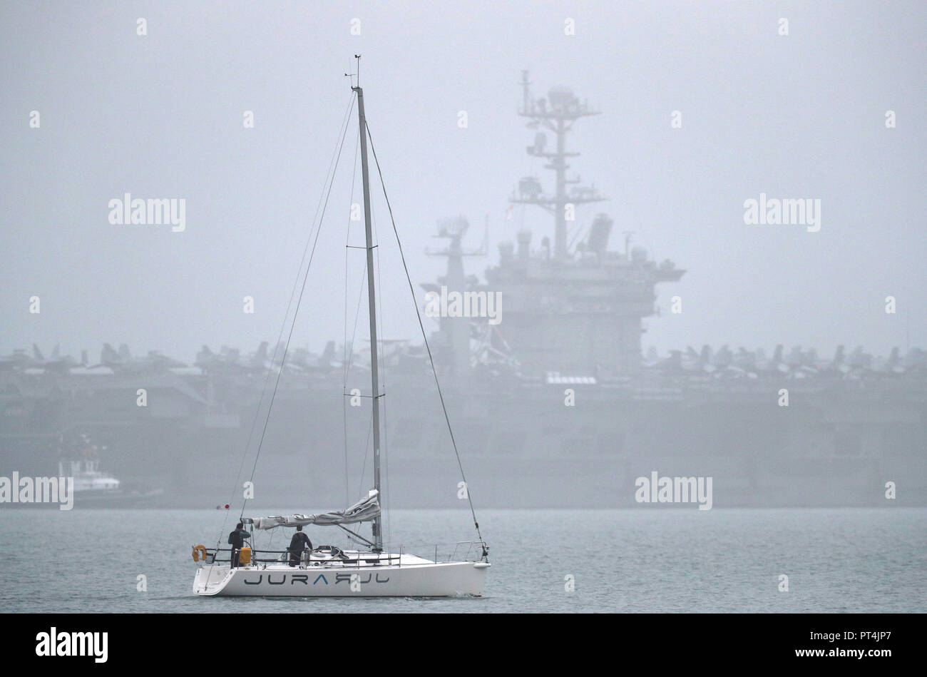 Sailing boat american aircraft carrier uss harry truman hi-res stock ...