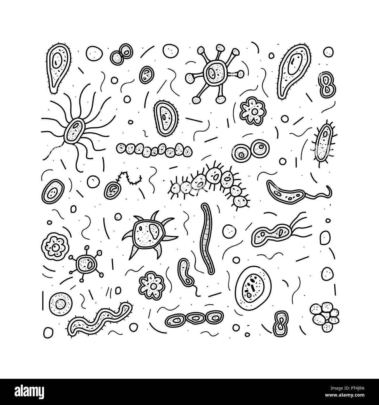 Bacteria cells colloring page. Microorganism collection. Vector doodle ...