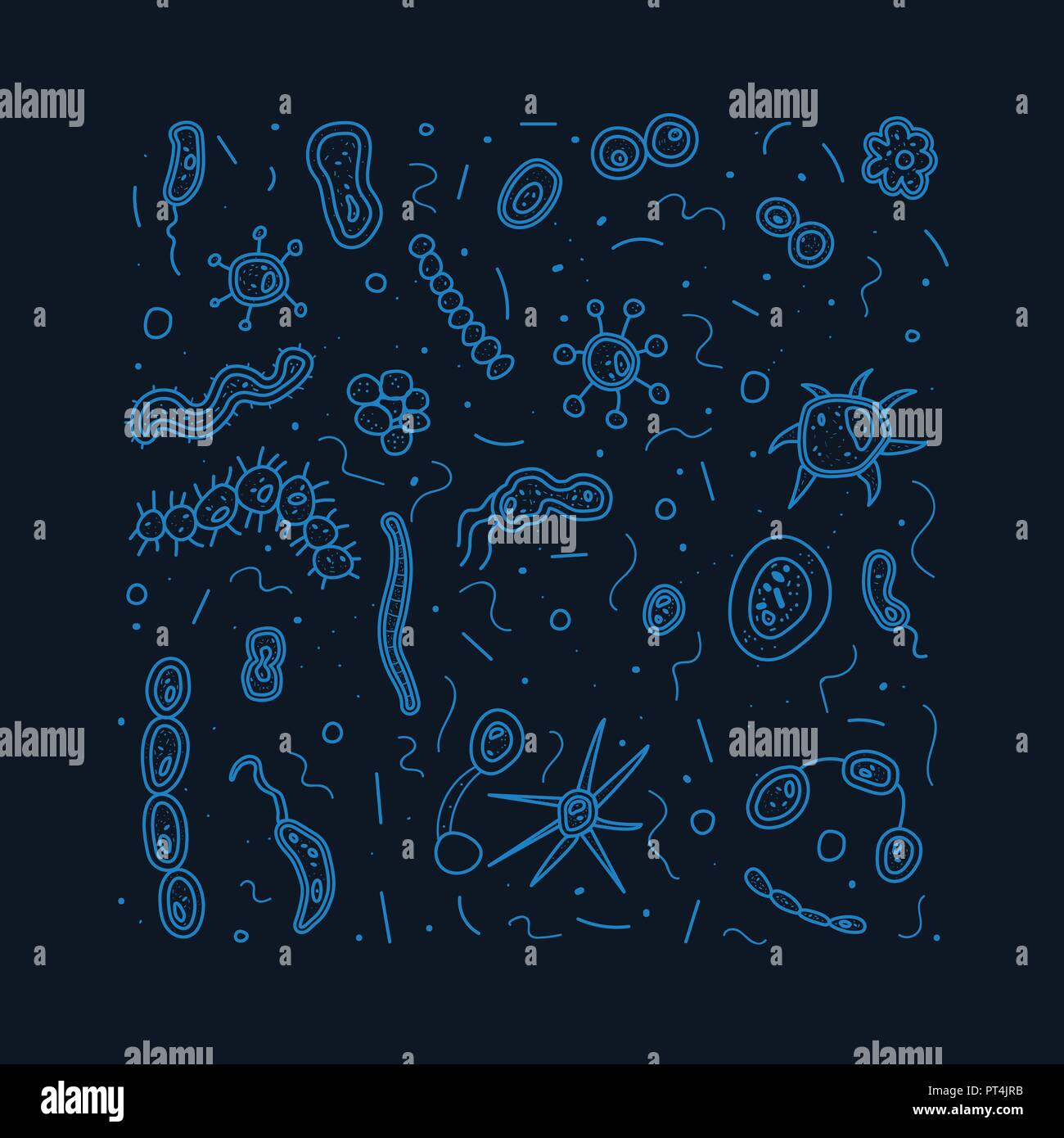 set of bacteria cells. Fluorescent microorganisms collection. Vector ...