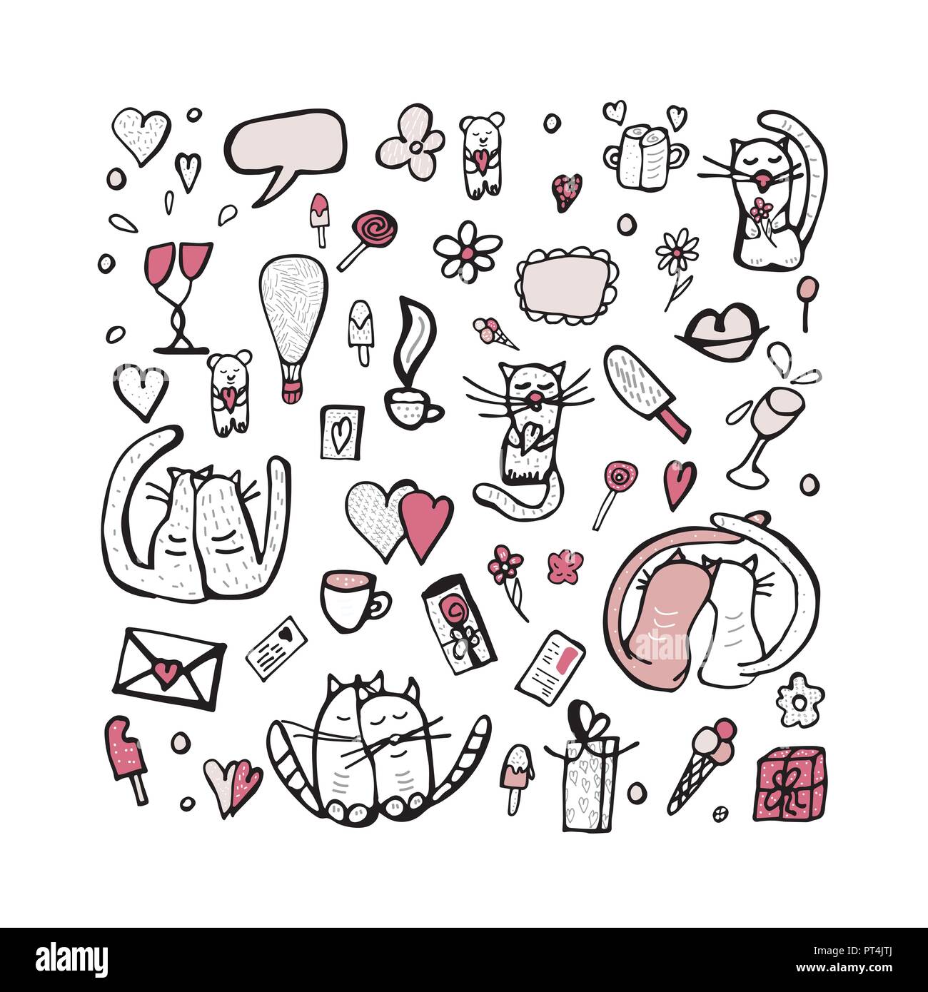 Cute Love Doodles Valentine Cute Hand Drawn Love Doodles Vector