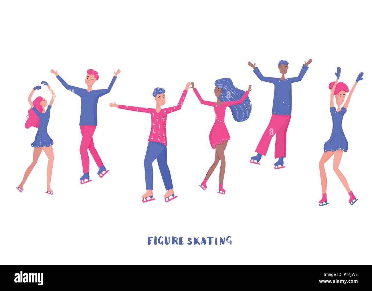 Figure skating concept. Group of people on the rink. Vector ...