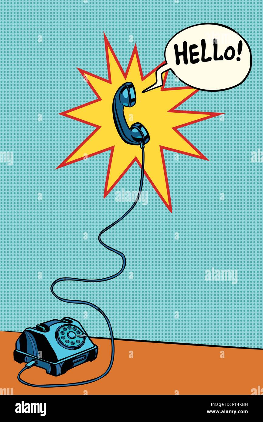 retro phone Hello. Pop art vector illustration vintage kitsch Stock ...