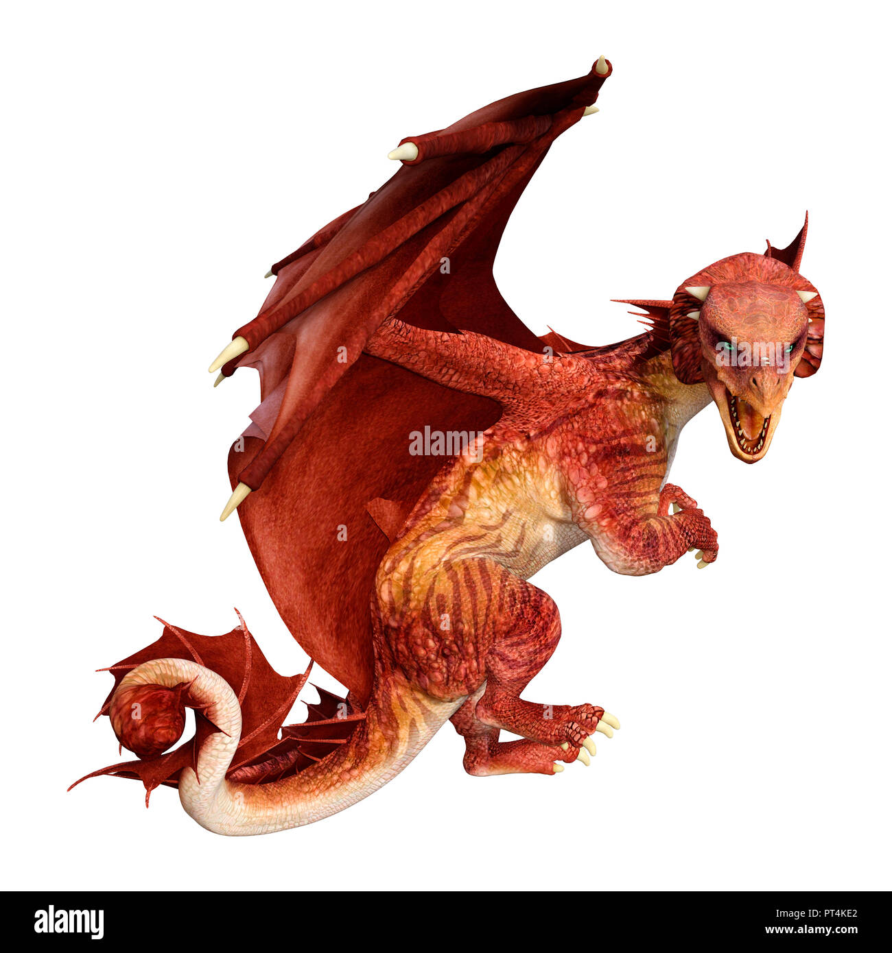 3D rendering of a red fantasy dragon isolated on white background Stock ...