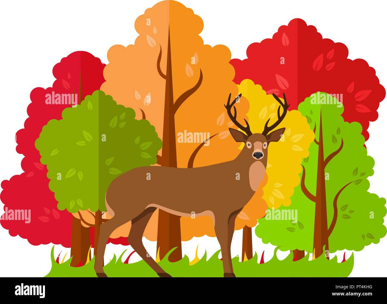 Vector autumn landscape. Deer in the autumn forest Stock Vector Image ...