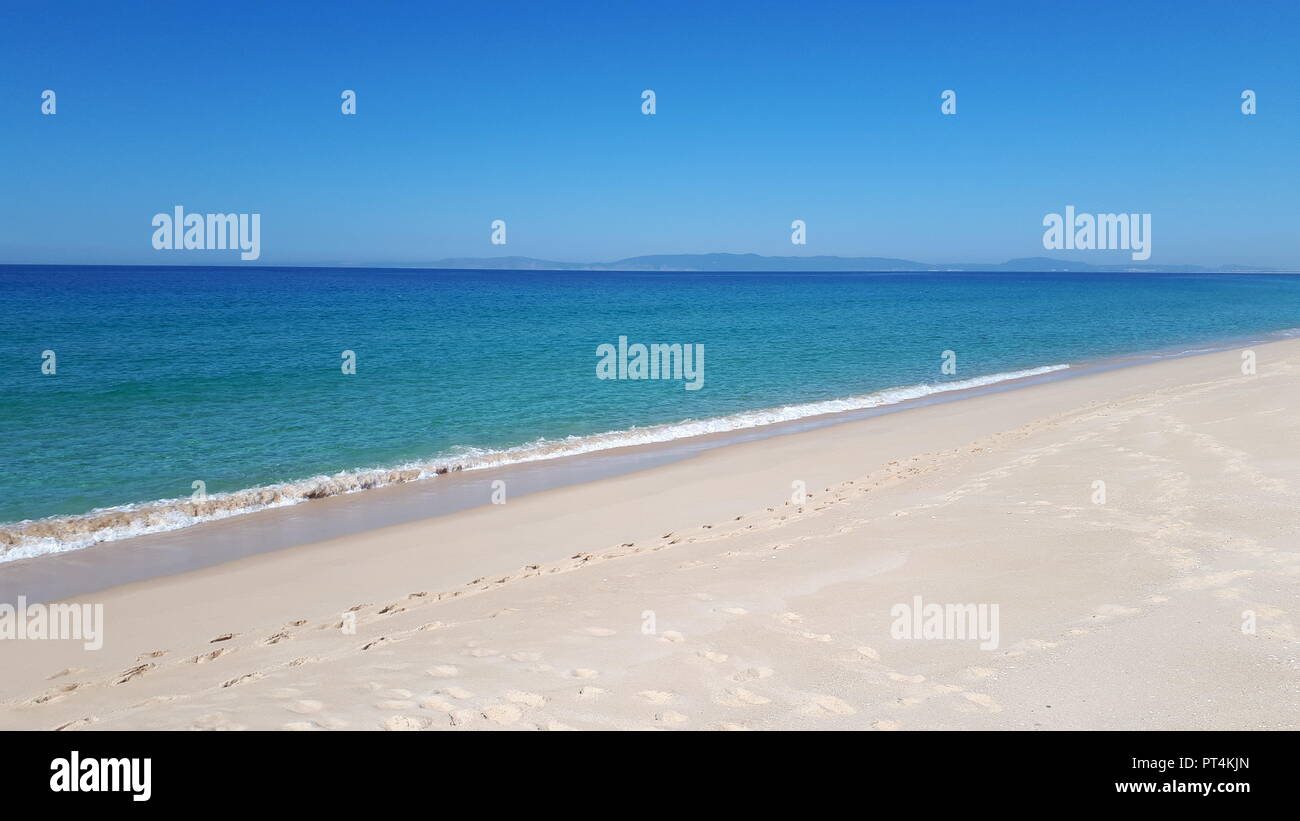 The placid Atlantic Alentejo coast in the Comporta region of Portugal ...