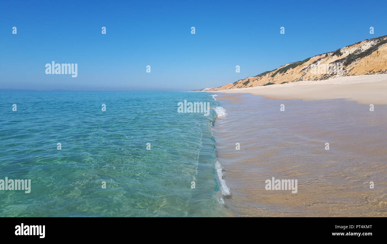 The placid Atlantic Alentejo coast in the Comporta region of Portugal ...