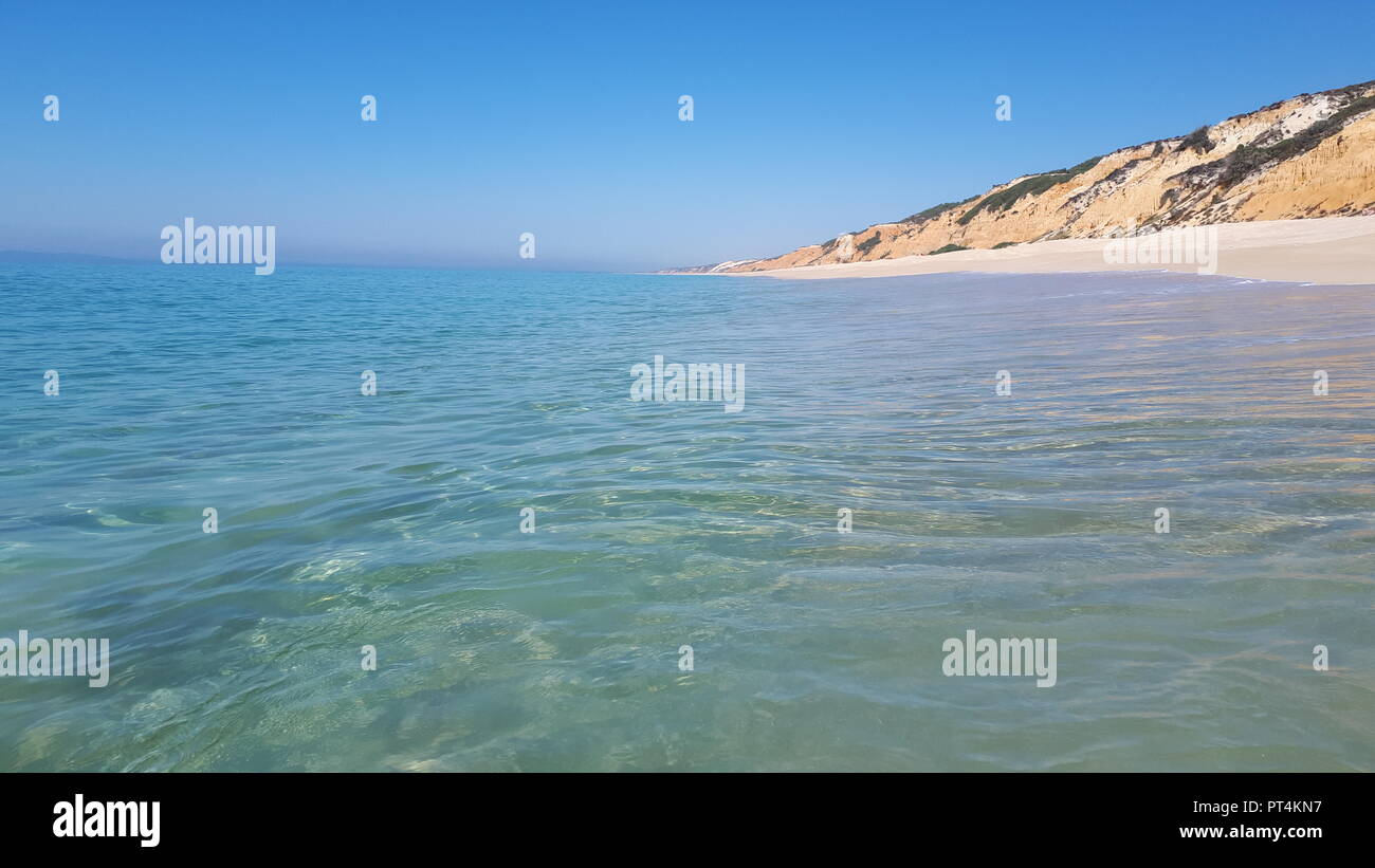 The placid Atlantic Alentejo coast in the Comporta region of Portugal ...