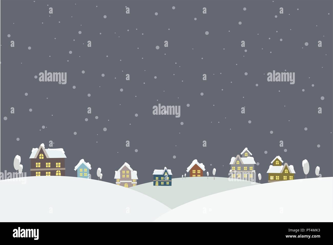 The town at night in the snow falling place vector illustration Stock ...