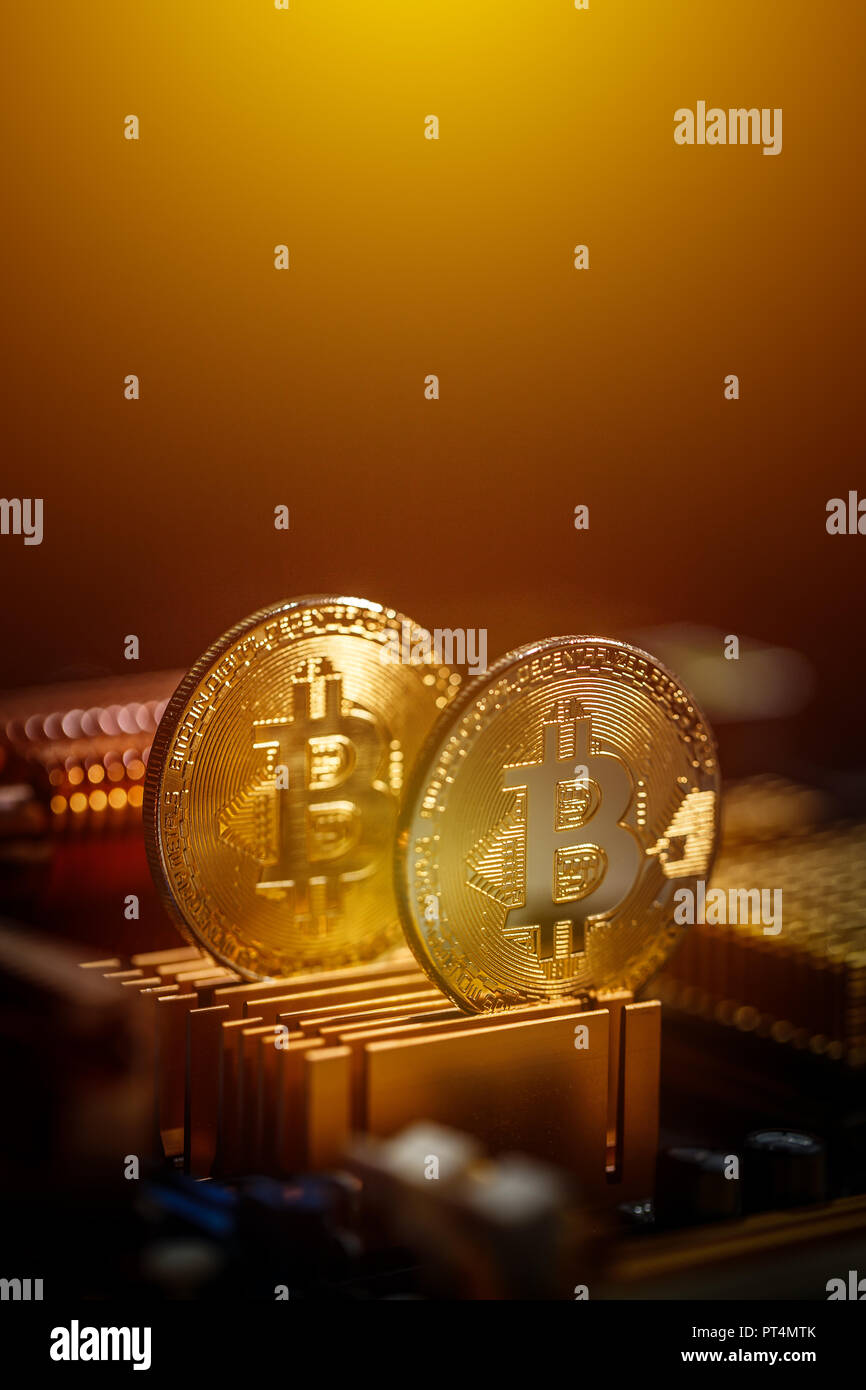 Bitcoins and New Virtual money concept, bitcoins against the background ...