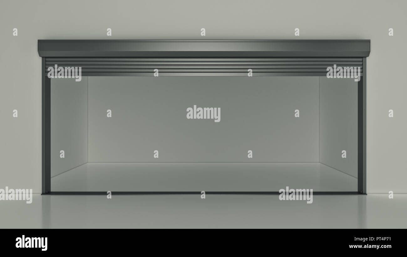 Empty open door self storage unit . 3d rendering Stock Photo - Alamy